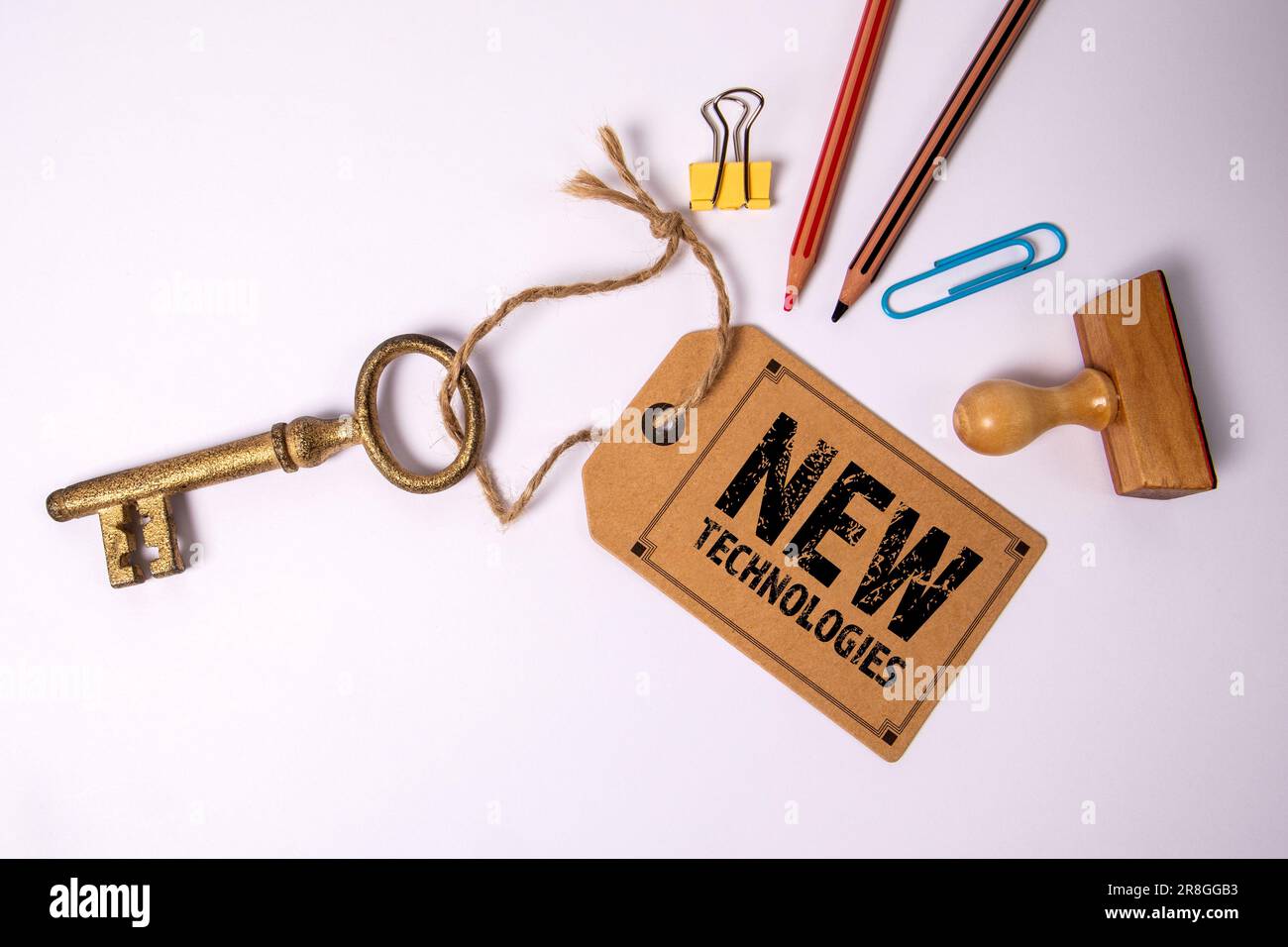 New Technologies Concept. Price tag with text and golden key on white ...