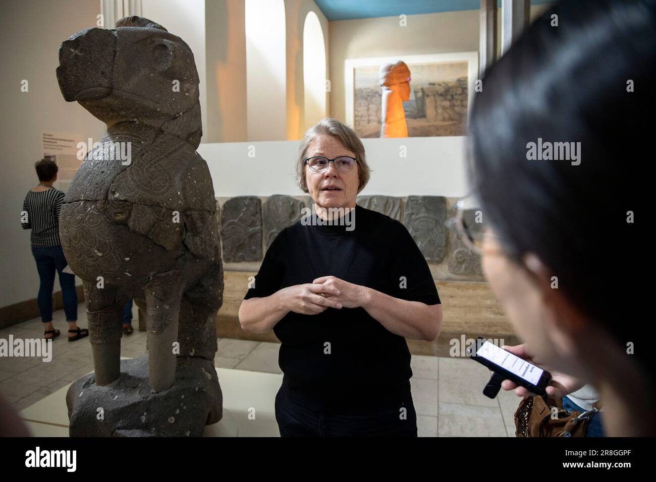 Director of the Middle East Museum Barbara Helwing stands by the so ...