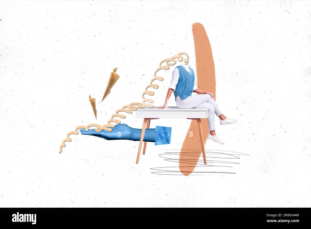 Collage image of sitting desk girl diligent head absurd overloaded ...