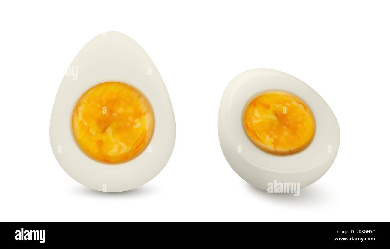 Vector 3d Realistic Halved Chicken Egg Set. Peeled Boiled Chicken Egg, Hard-Boiled Chicken Egg ...
