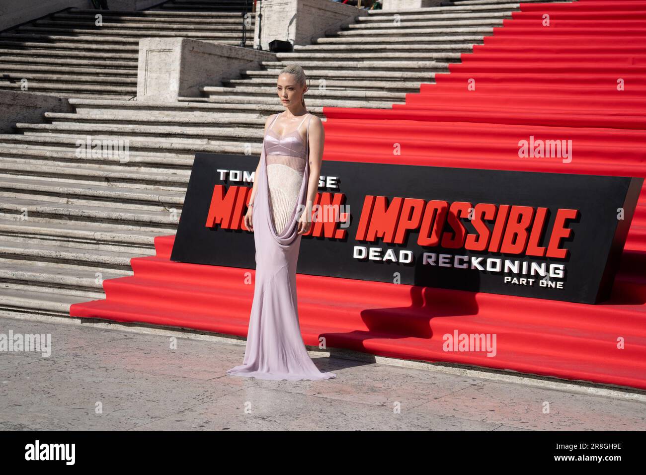 French actress Pom Klementieff poses on the Spanish Steps ahead of the ...