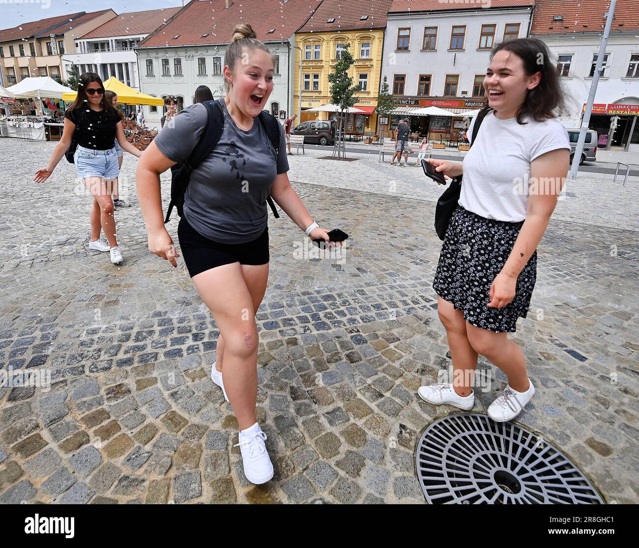 Trebic, Czech Republic. 21st June, 2023. The fountain and water ...