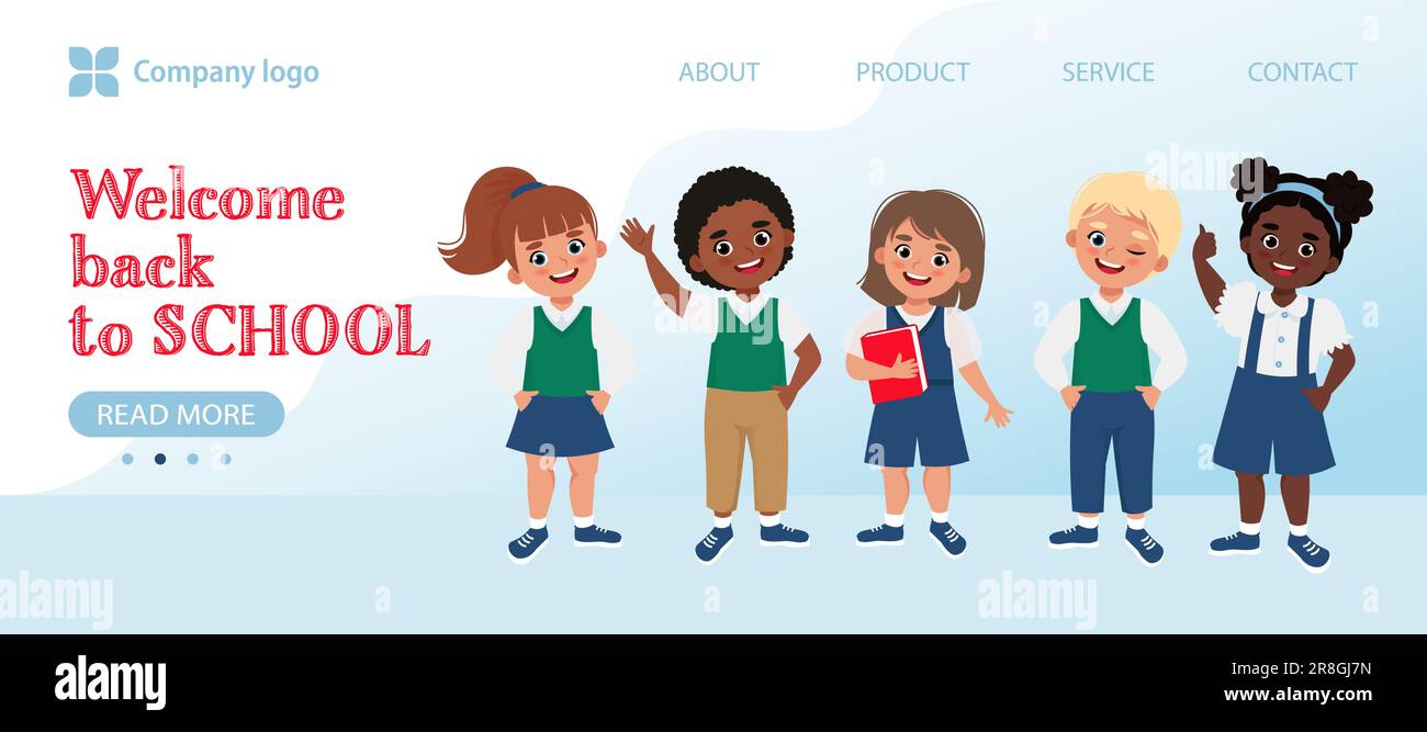 Welcome back to school banner with school children. Vector illustration ...