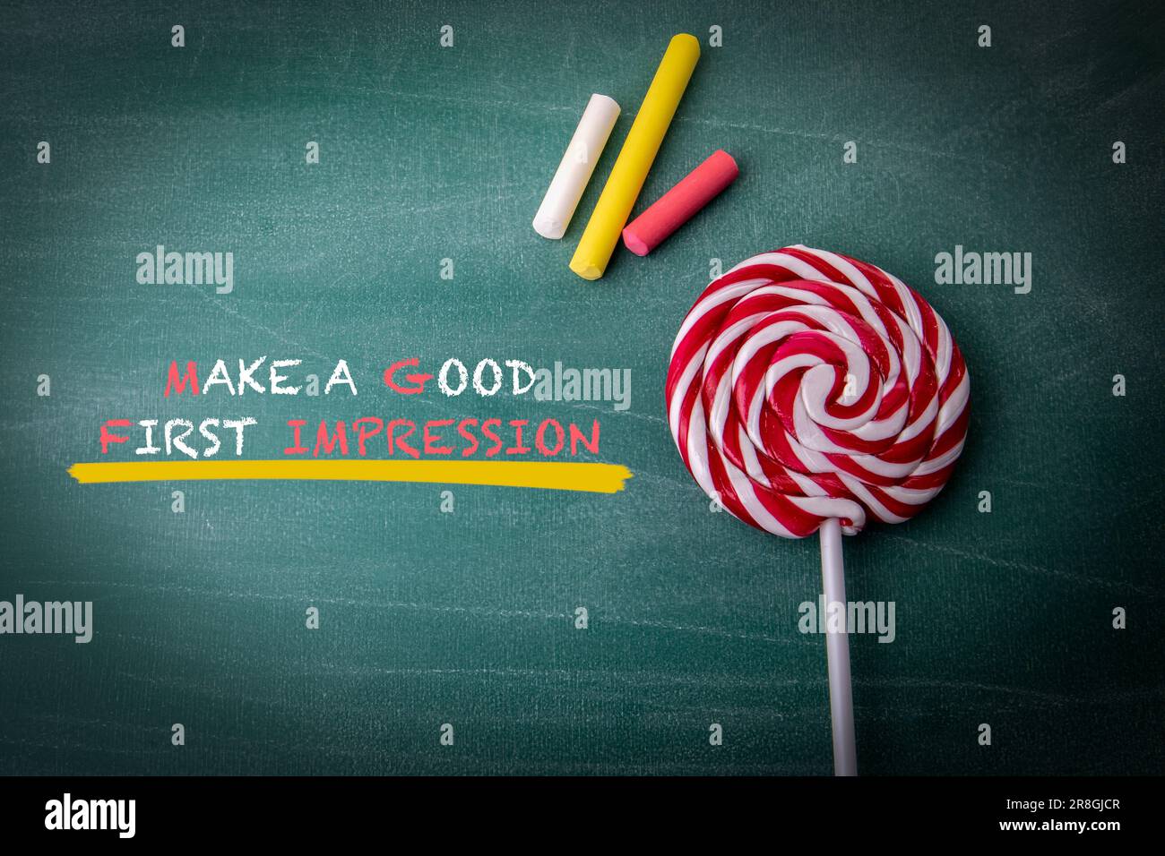 Make a Good First Impression. Text on a green chalk board Stock Photo ...