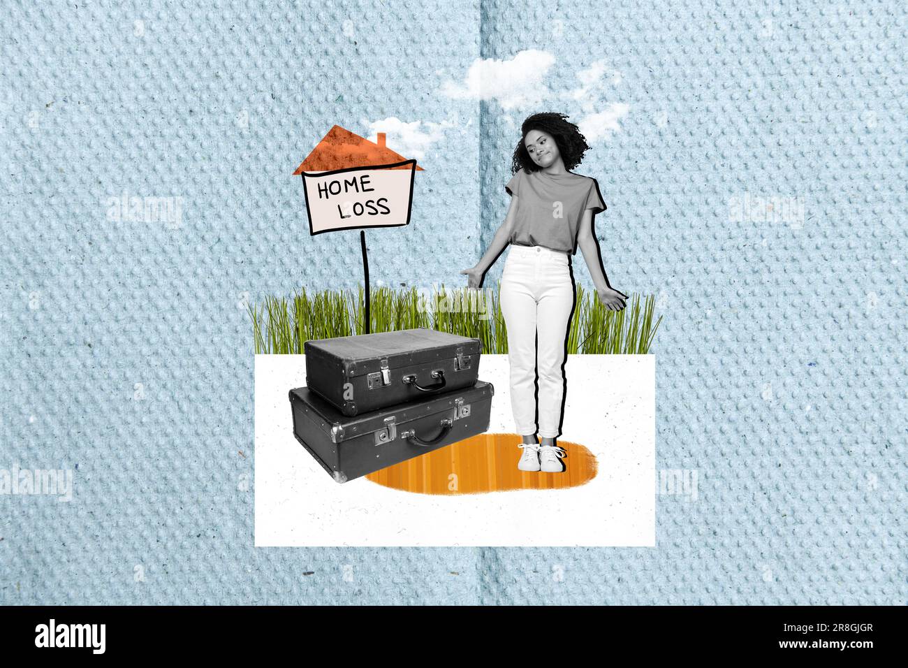 3d retro abstract creative artwork template collage of depressed lady ...