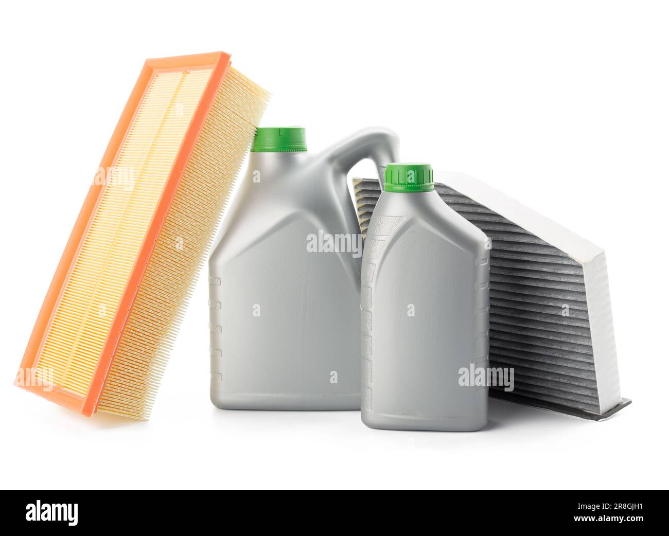 Car oil filters and motor oil can isolated on white Stock Photo - Alamy