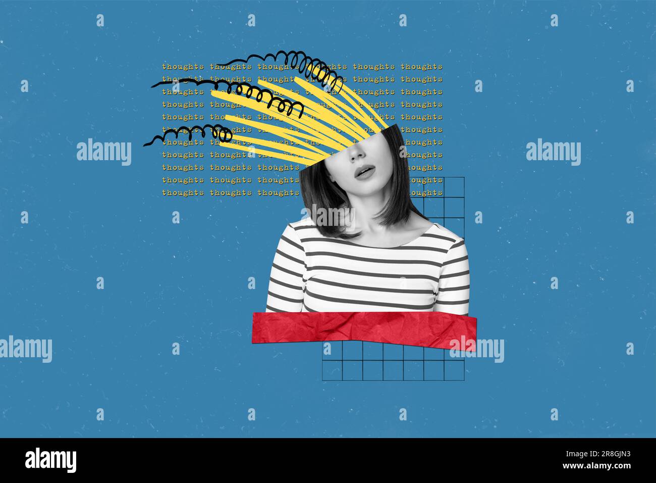 Artwork magazine collage picture of thoughtful lady half head face ...