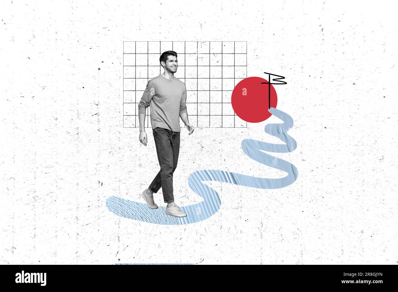 Composite collage image of black white gamma guy walking path target ...