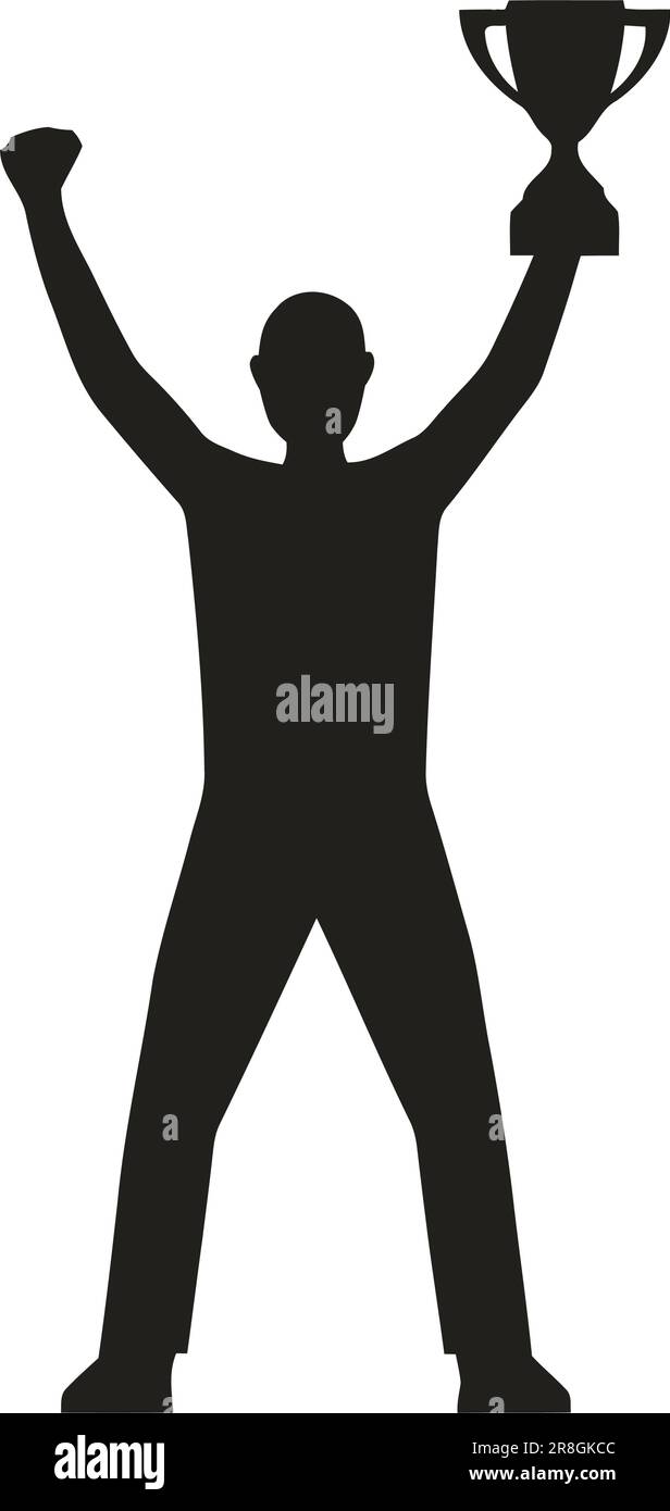 One person standing, holding first place trophy Stock Vector Image ...