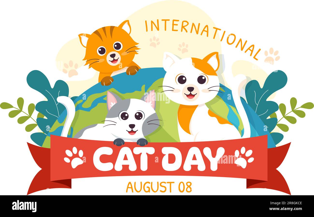 International Cat Day Vector Illustration on August 8 with Cats Animals ...
