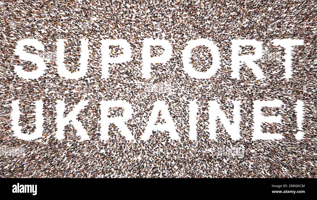 Concept conceptual community of people forming SUPPORT UKRAINE slogan ...
