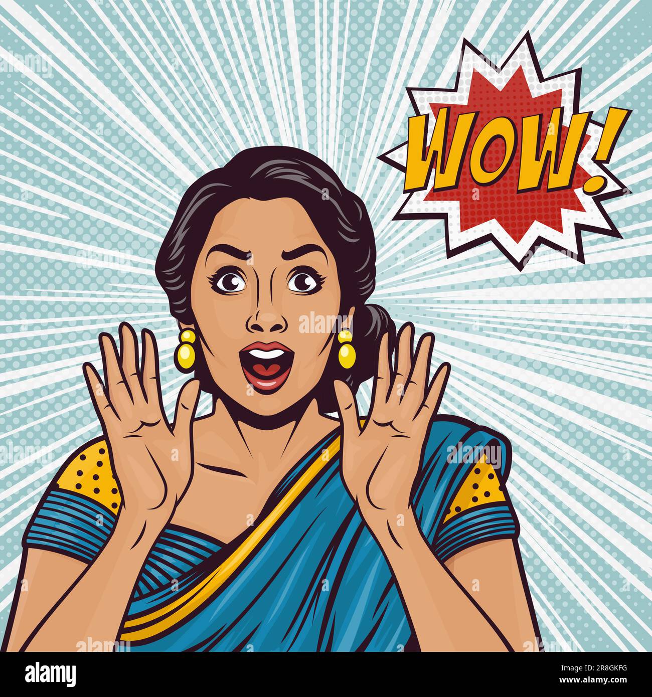 Vector Banner with Indian Woman, Wow Face, Holding Hands, Arms, Palms ...