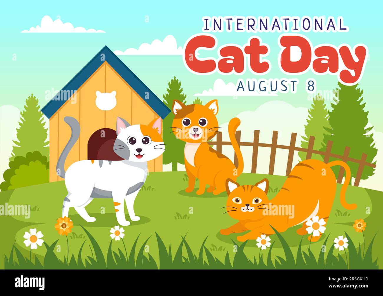 International Cat Day Vector Illustration on August 8 with Cats Animals ...