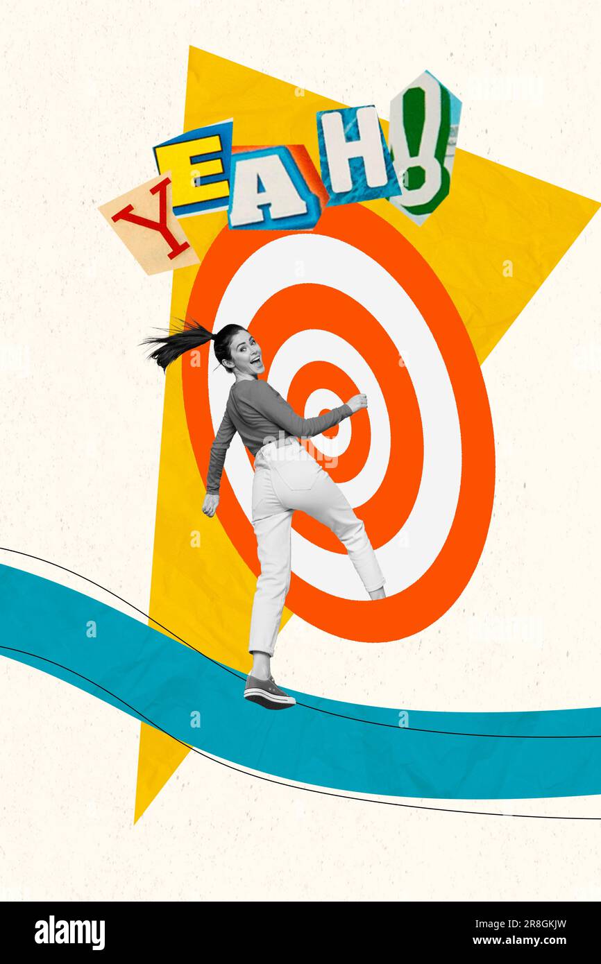 Collage of young girl achieve her best results invention progress dart ...