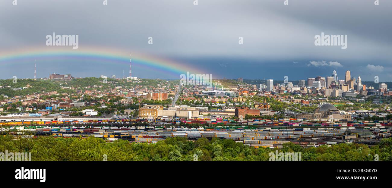 Wide panorama of downtown Cincinnati with rainbow Stock Photo - Alamy