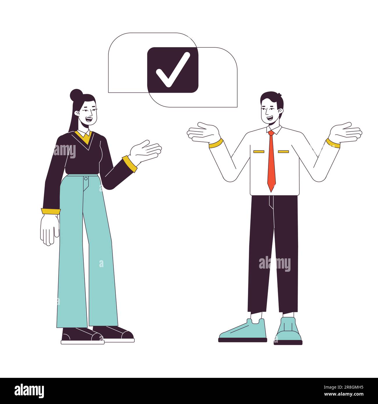 Co-workers partnership flat line concept vector spot illustration Stock ...