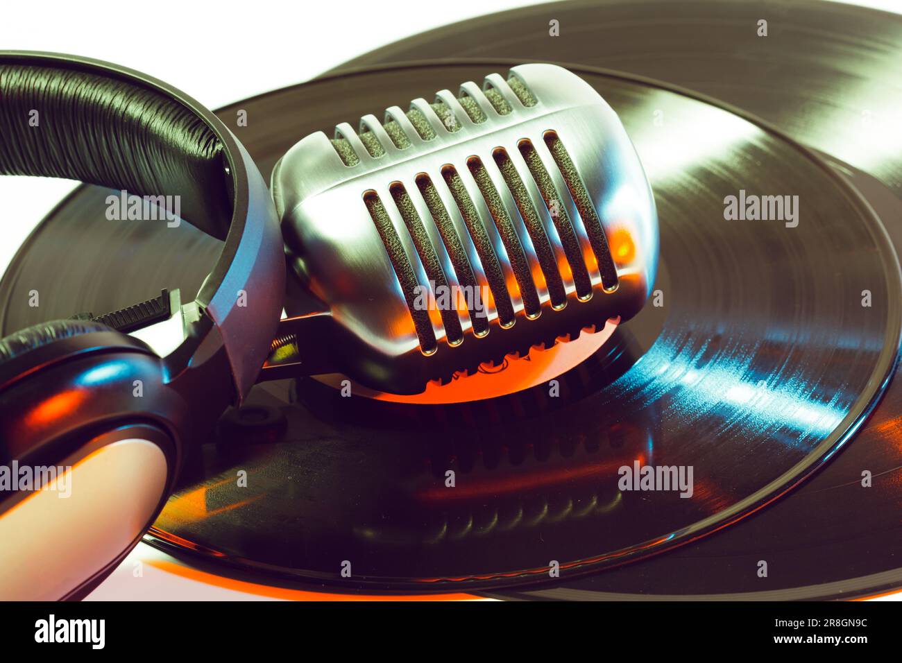 microphone and segment of vinyl record Stock Photo - Alamy