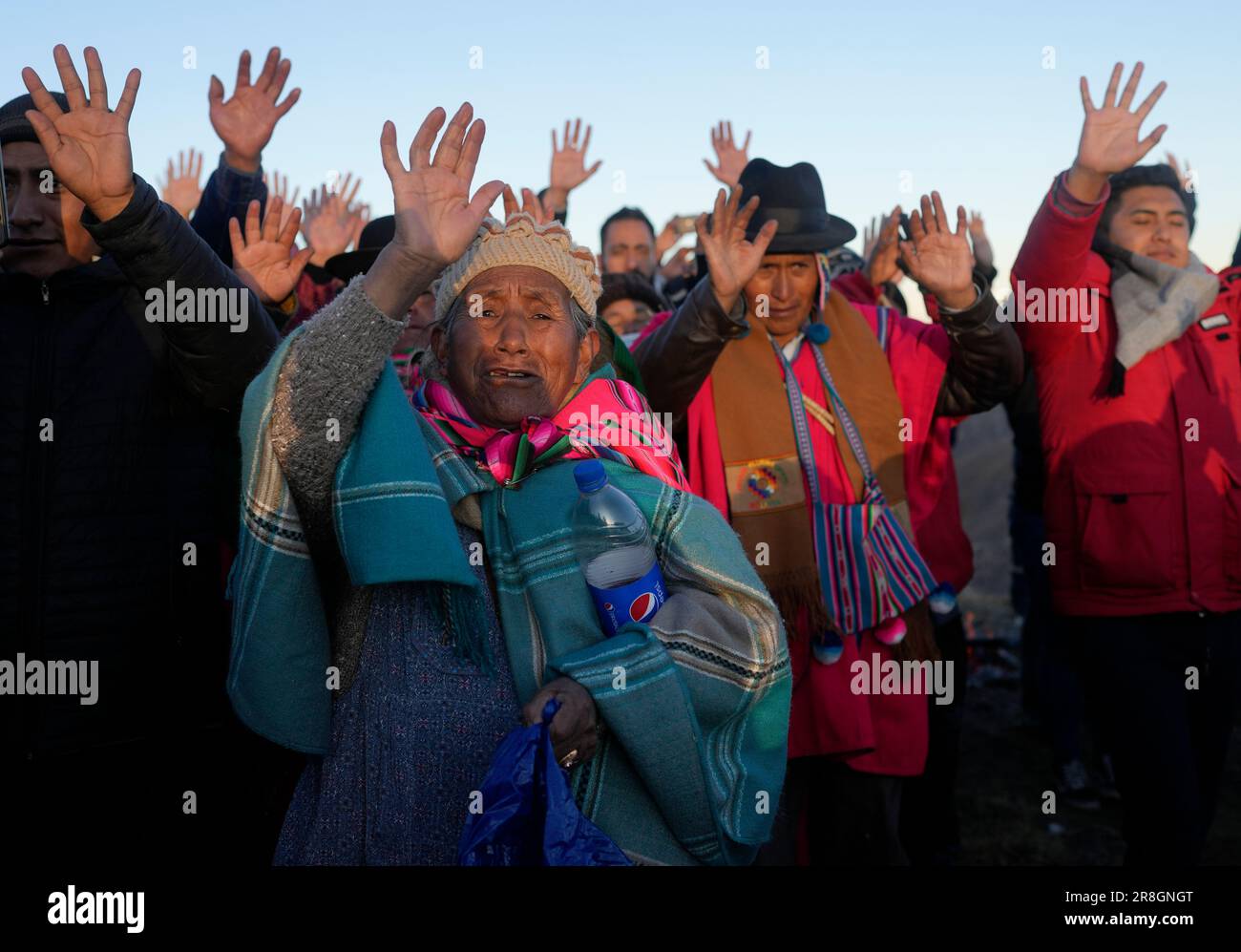 Aymara Indigenous people receive the first rays of sunlight in a New ...