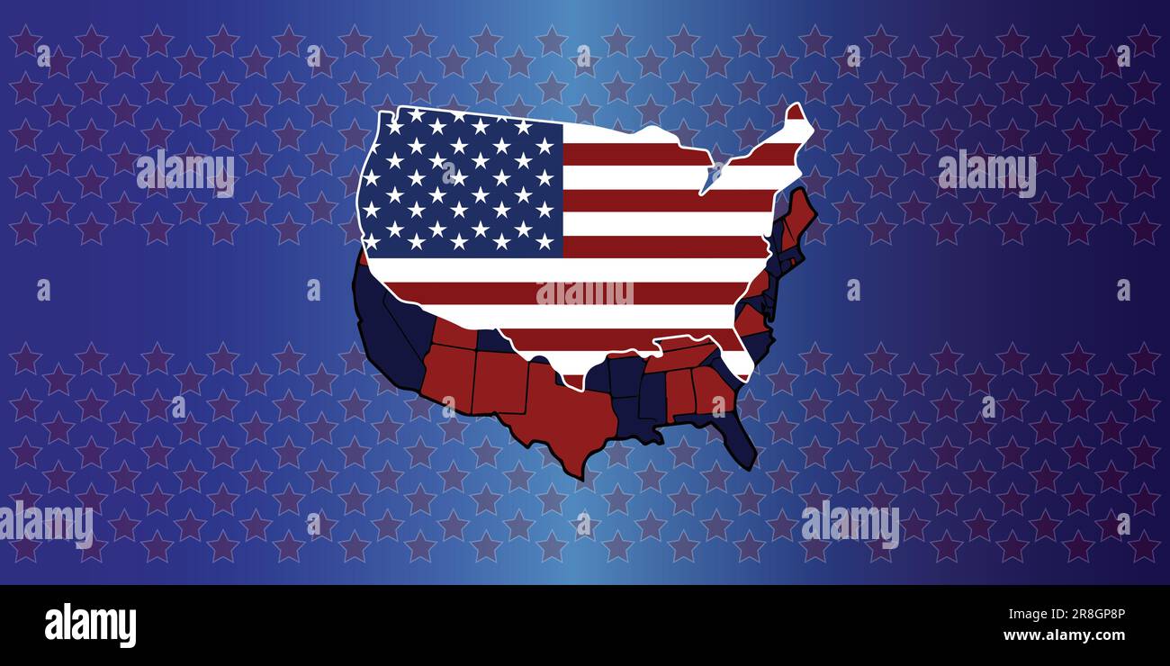 Happy Independence Day America. Greeting card with flag and map ...