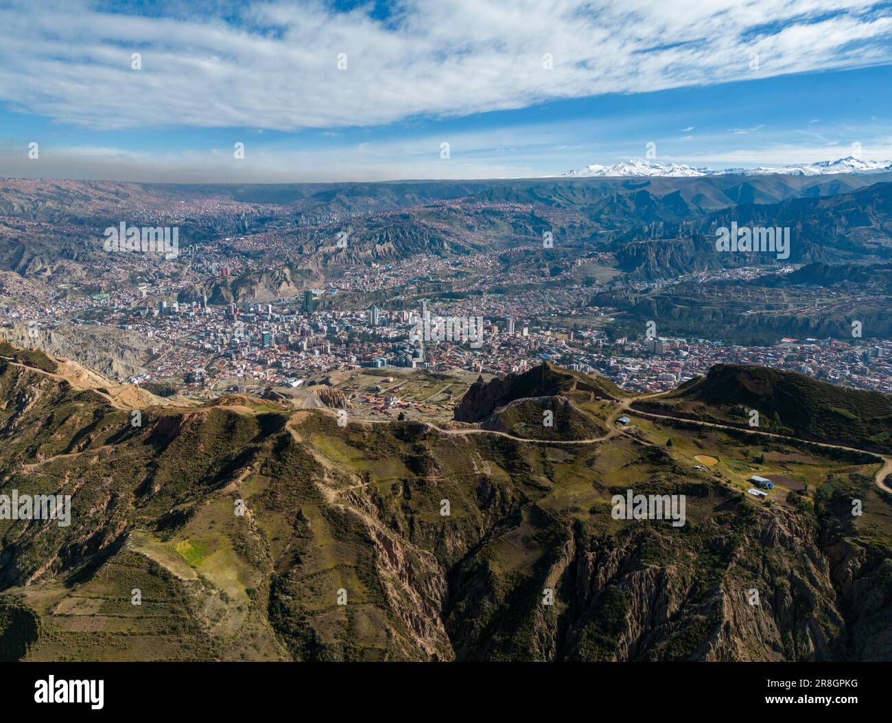 Aerial view from the impressive landmark Muela del Diablo down into the ...