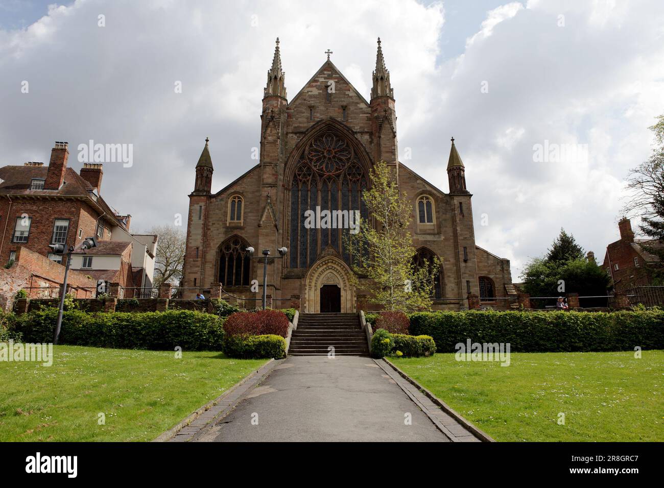 The West Door and elevation of Worcester Cathedral viewed from the ...