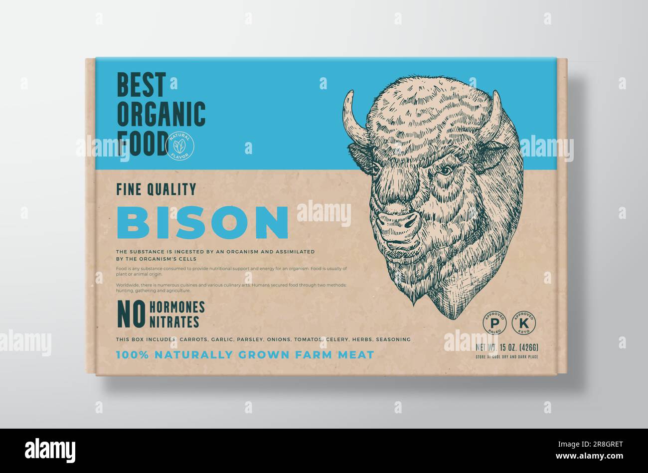 Organic Bison Meat. Vector Food Packaging Label Design on a Craft ...