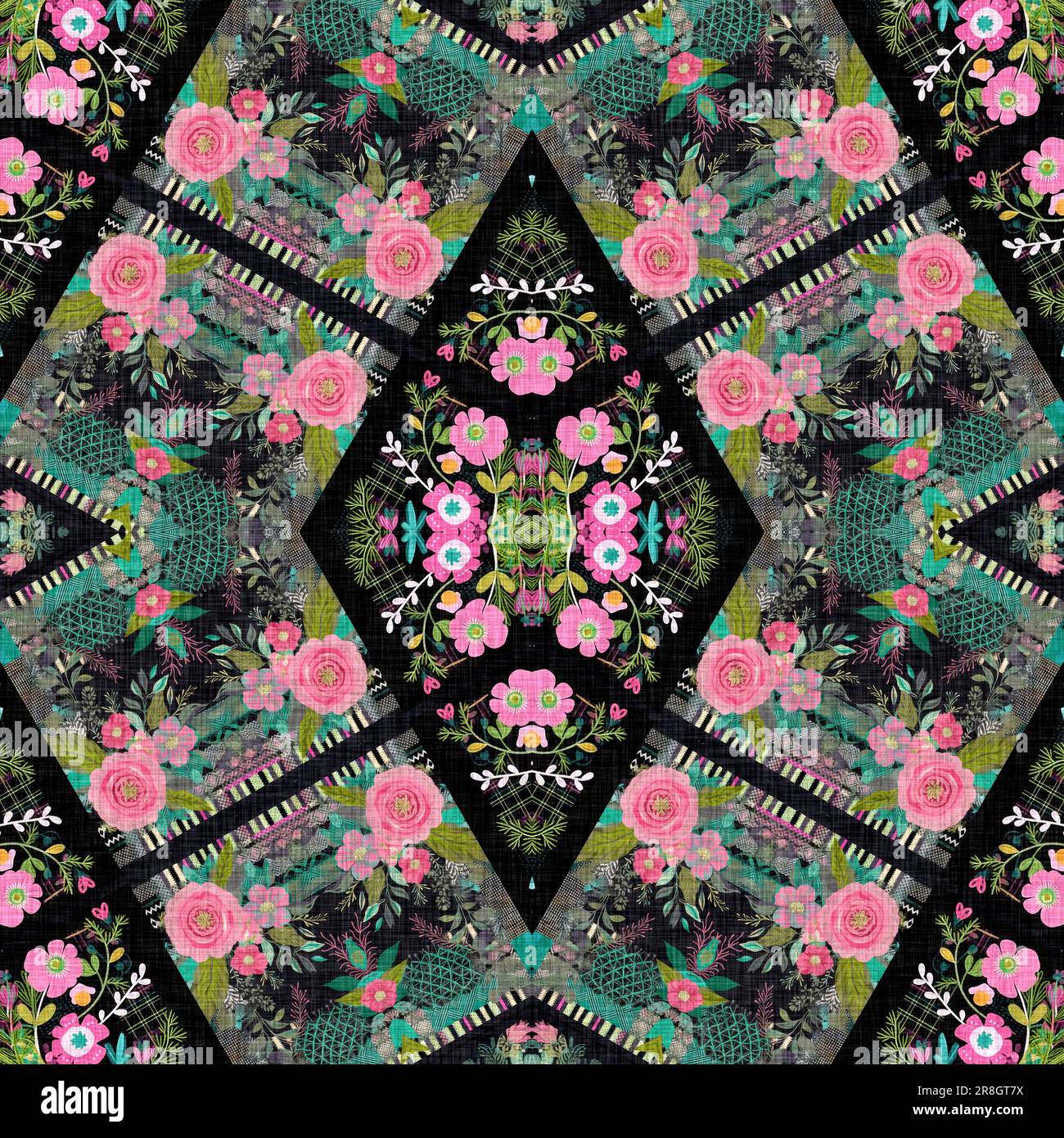 Boho folkloric flower pattern with a gypsy retro style. Repeatable ...