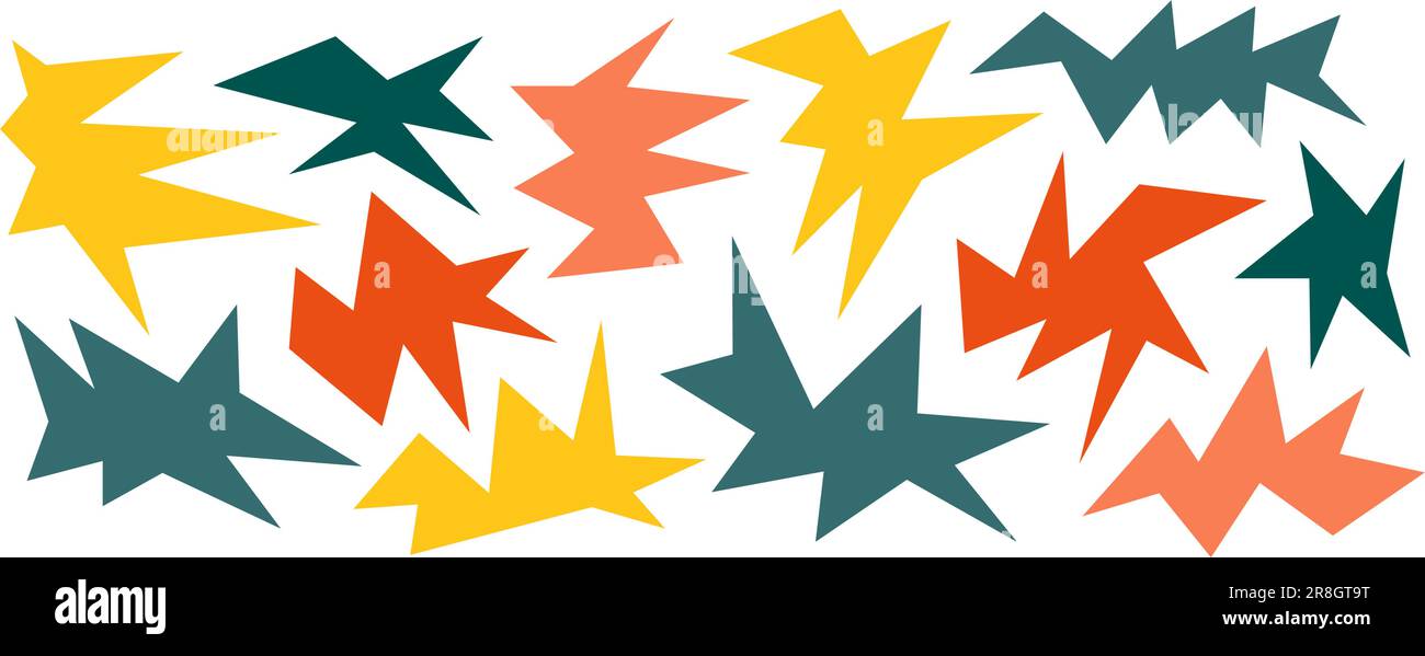 Colorful sharp asymmetric shapes set. Abstract bright geometric edgy ...