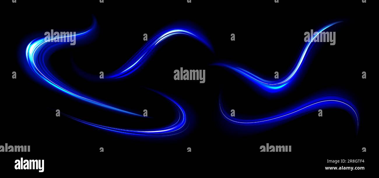Blue light lines, effect of speed motion trails. Abstract streaks of fast flash movement ...