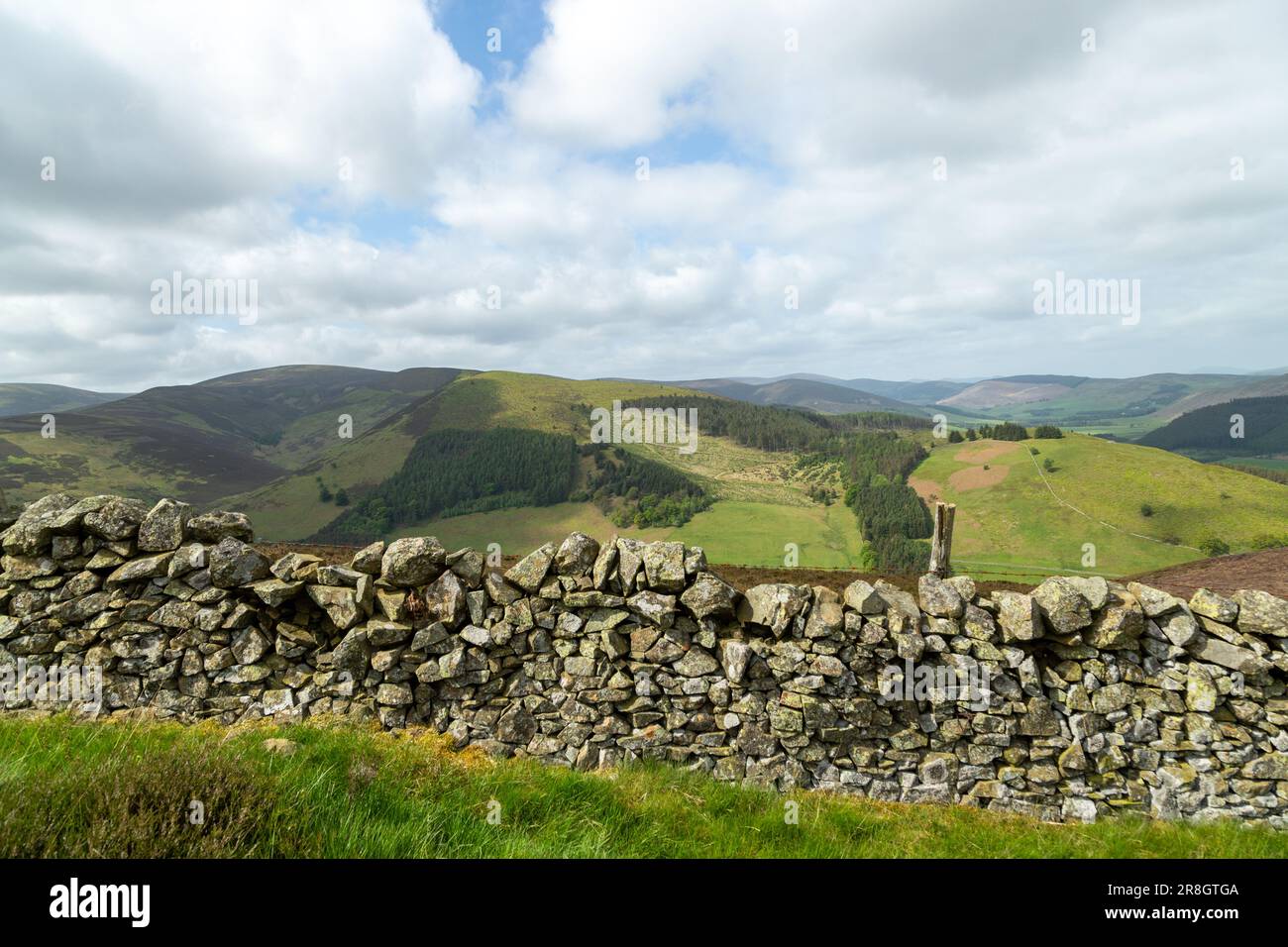 A dry stone wall in Glensax along the Cross Borders Drove Road Stock ...