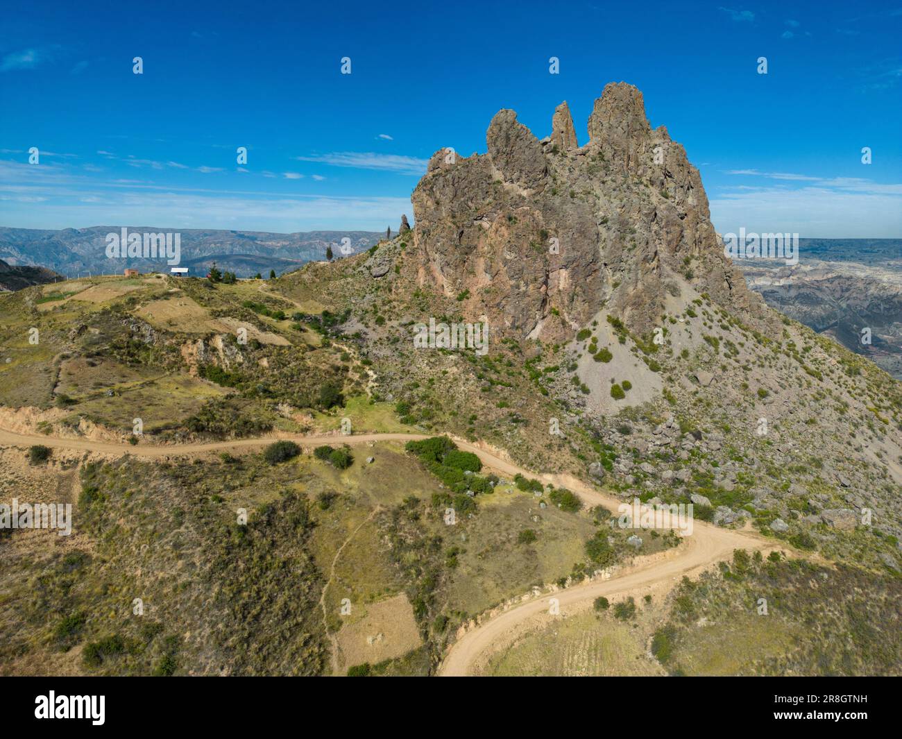 Scenic rock formation and viewpoint Muela del Diablo, the Devil´s tooth ...