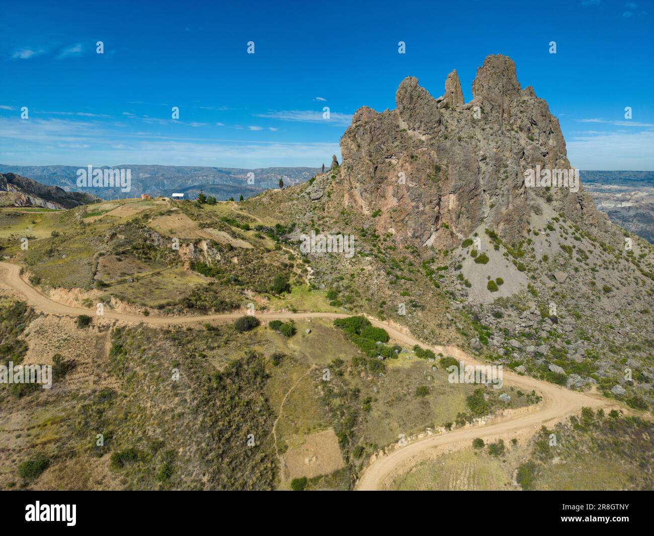 Scenic rock formation and viewpoint Muela del Diablo, the Devil´s tooth ...