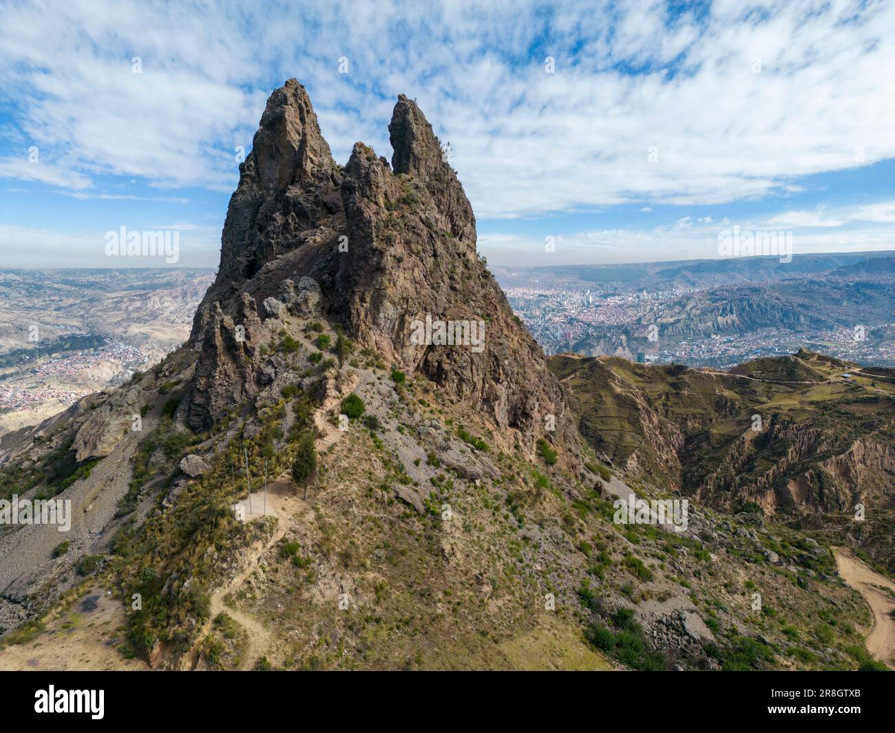 Scenic rock formation and viewpoint Muela del Diablo, the Devil´s tooth ...