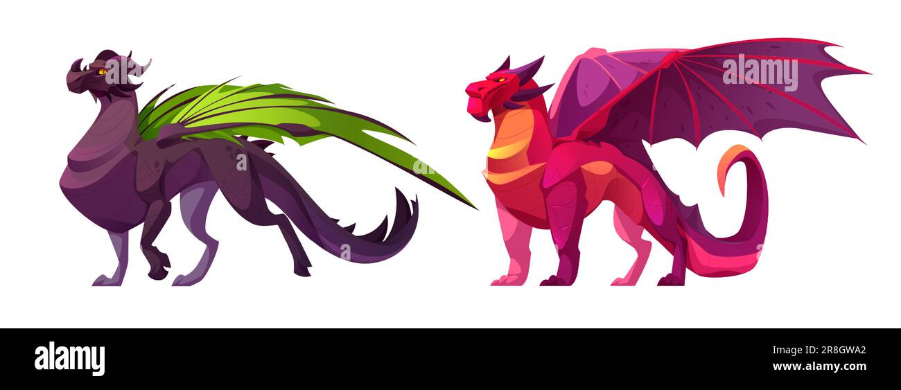 Magic fantasy dragon set for fairy tale game cartoon illustration ...