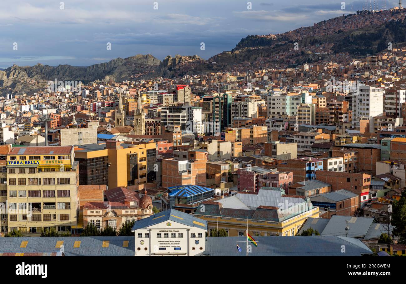 Rooftop view over the highest administrative capital, the city La Paz ...