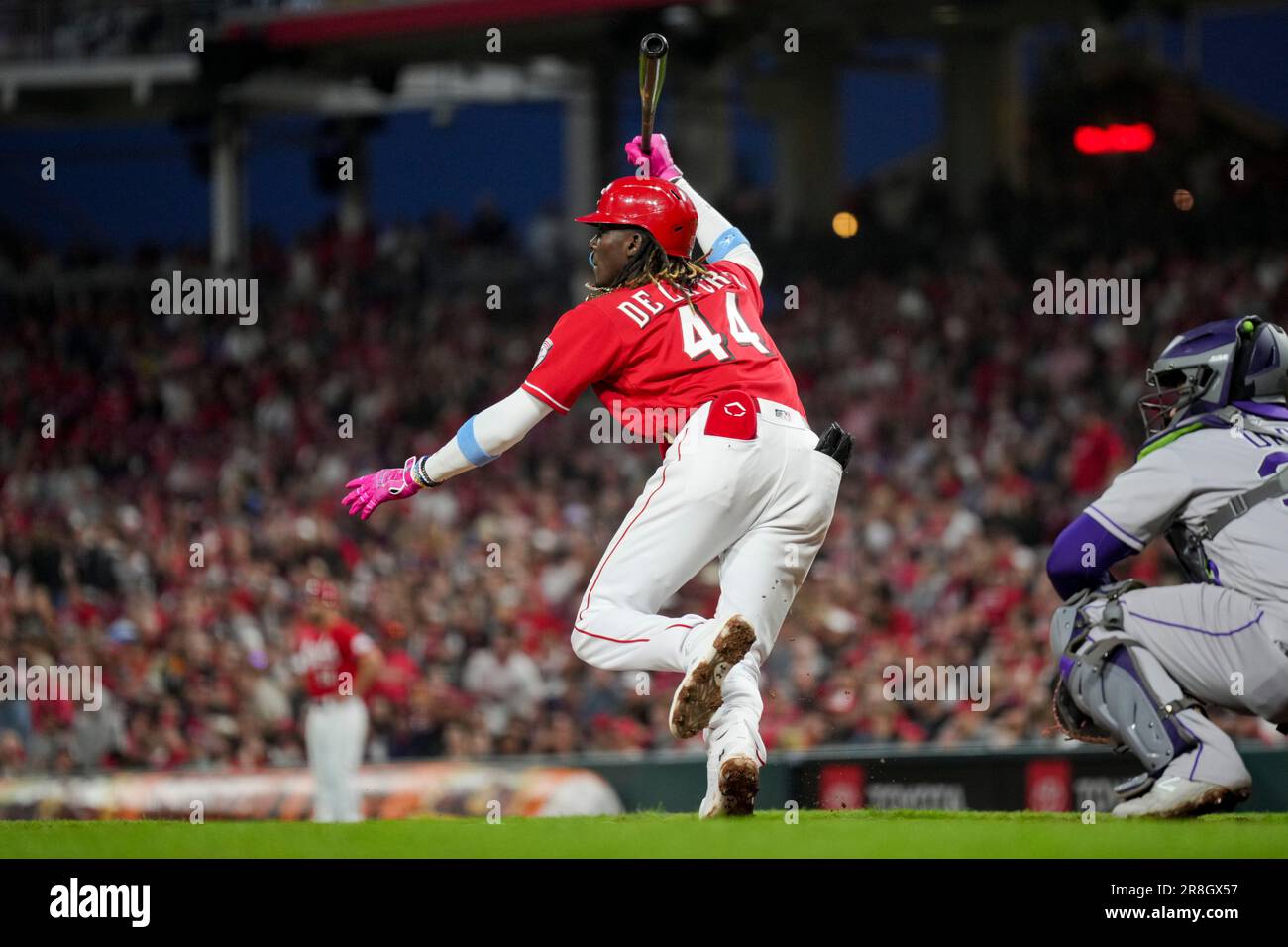 Cincinnati Reds' Elly De La Cruz hits a double during the seventh ...