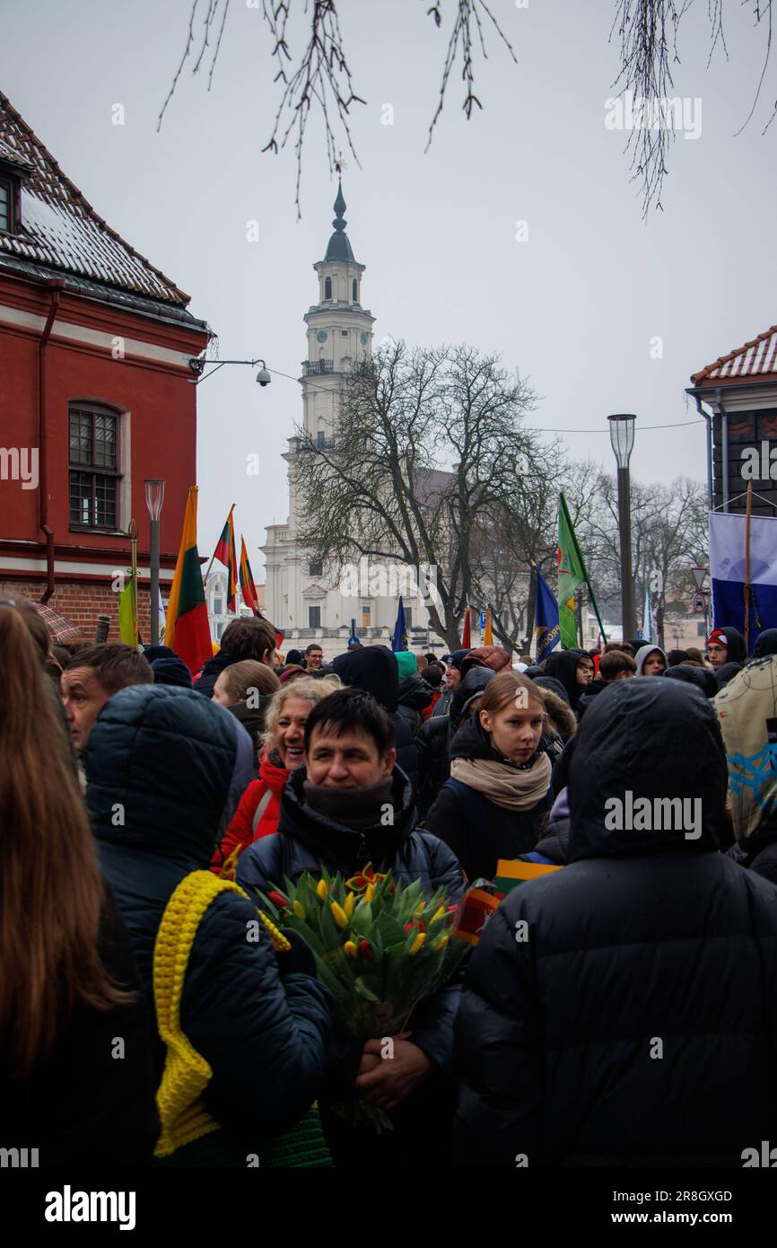 A group of people celebrating the Day of Restoration of Independence of ...