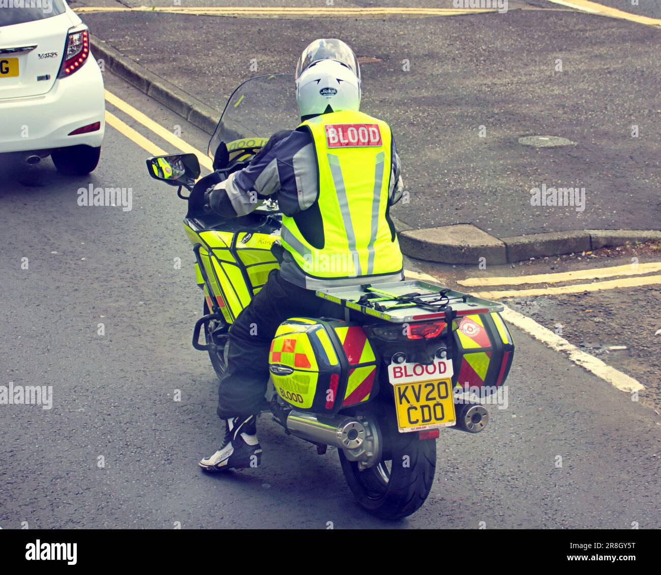 nhs blood biker Blood delivery emergency motorcyclist Stock Photo - Alamy