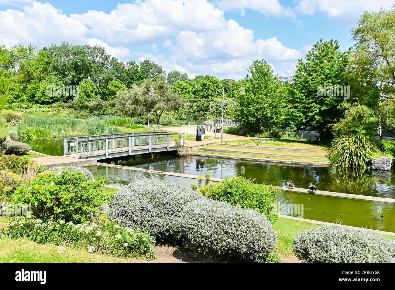 Water feature and plants in the Ecology Pavilion at Mile End Park ...