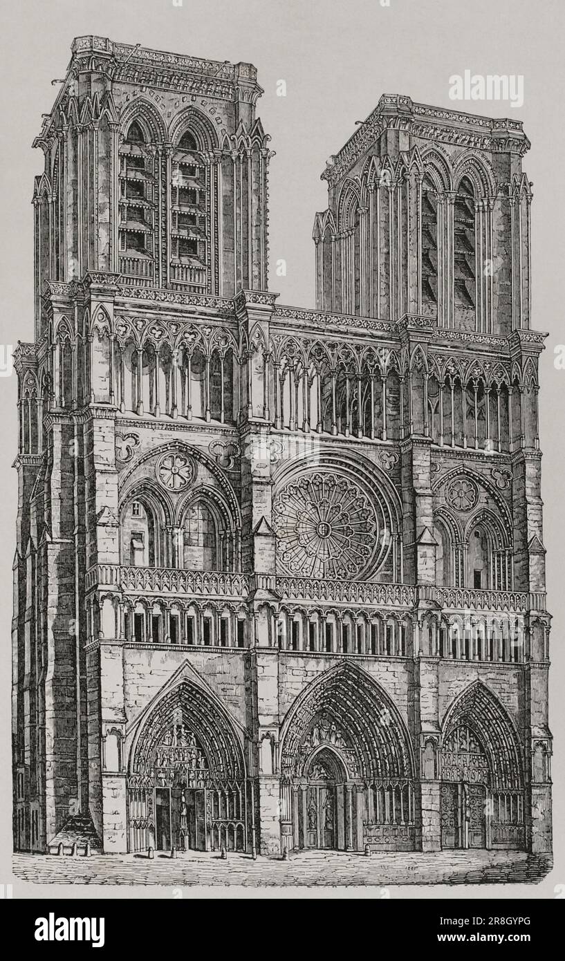Paris, France. Notre-Dame. View of the main façade before the ...