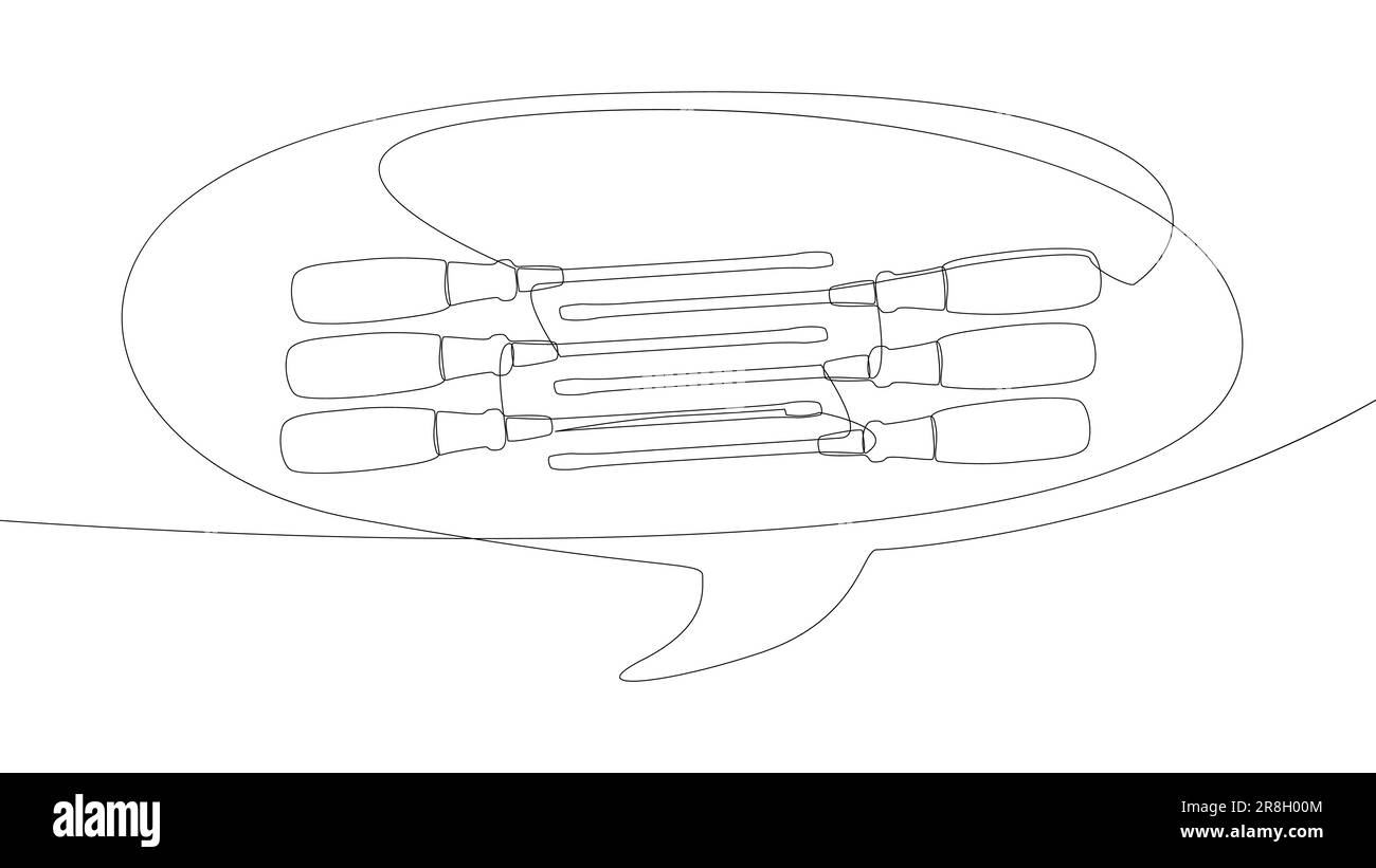 One Continuous Line Of Speech Bubble With Screwdriver Thin Line