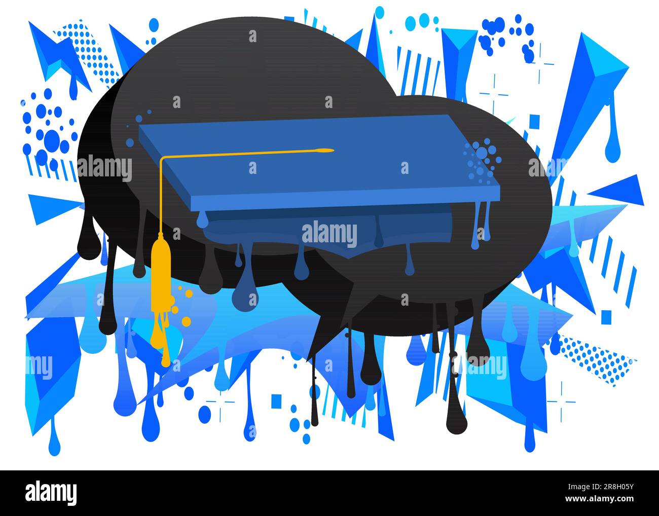 Abstract blue and black graffiti Graduation Cap Background. Modern ...