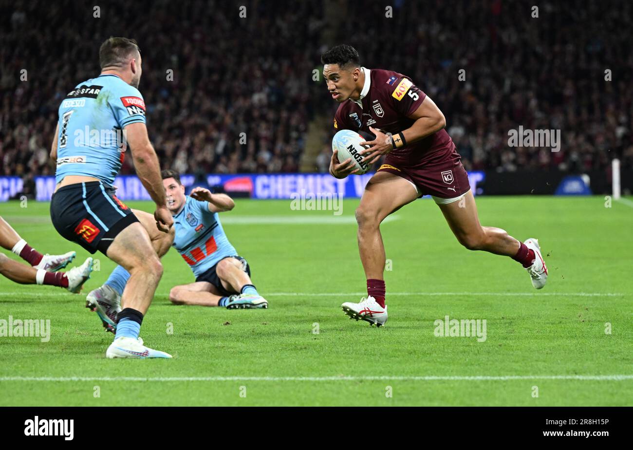 Brisbane, Australia. 21st June, 2023. Murray Taulagi (right) of the ...