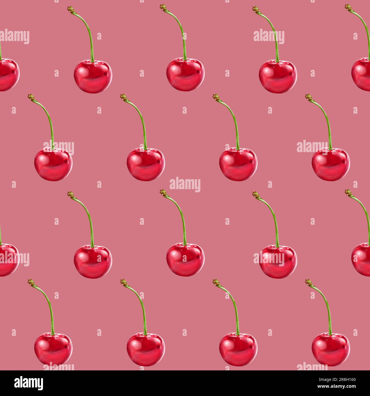 Illustration realism seamless pattern berry red cherry on a light pink ...