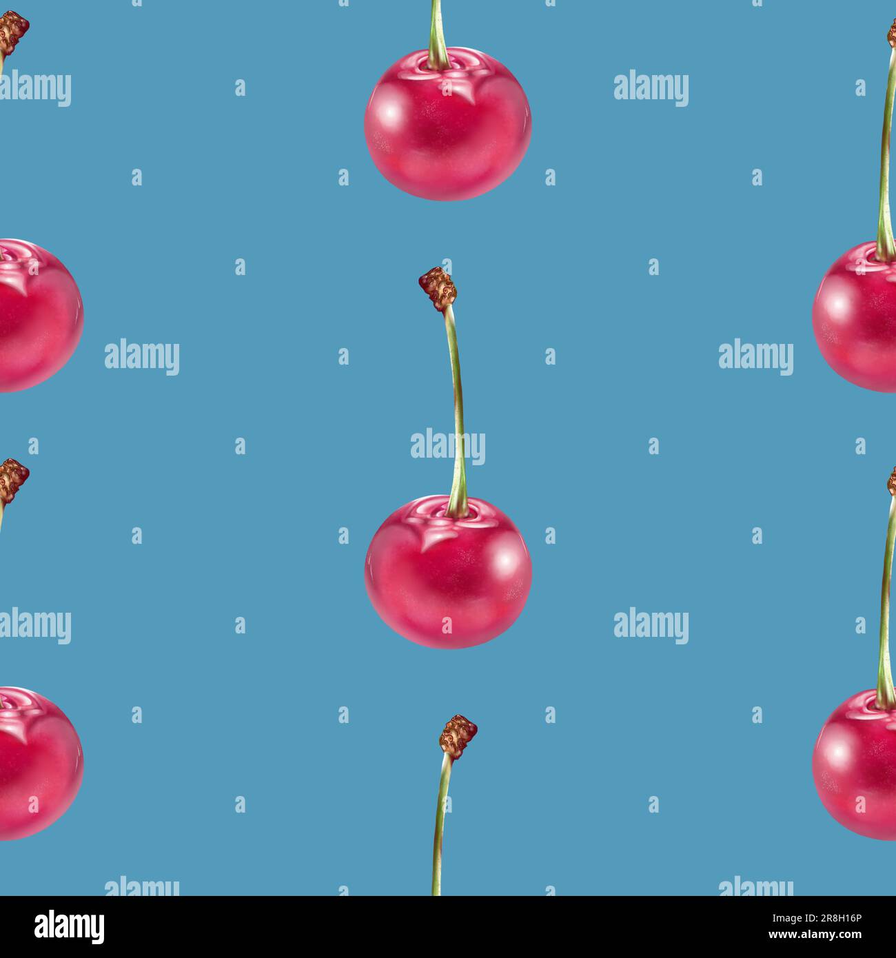 Illustration realism seamless pattern berry red cherry on a blue ...