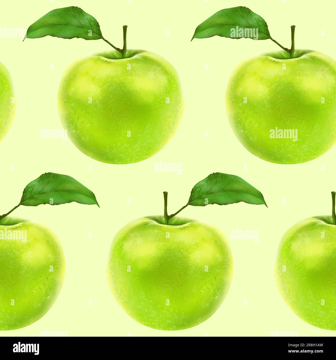 Illustration realism seamless pattern fruit apple green color on a ...