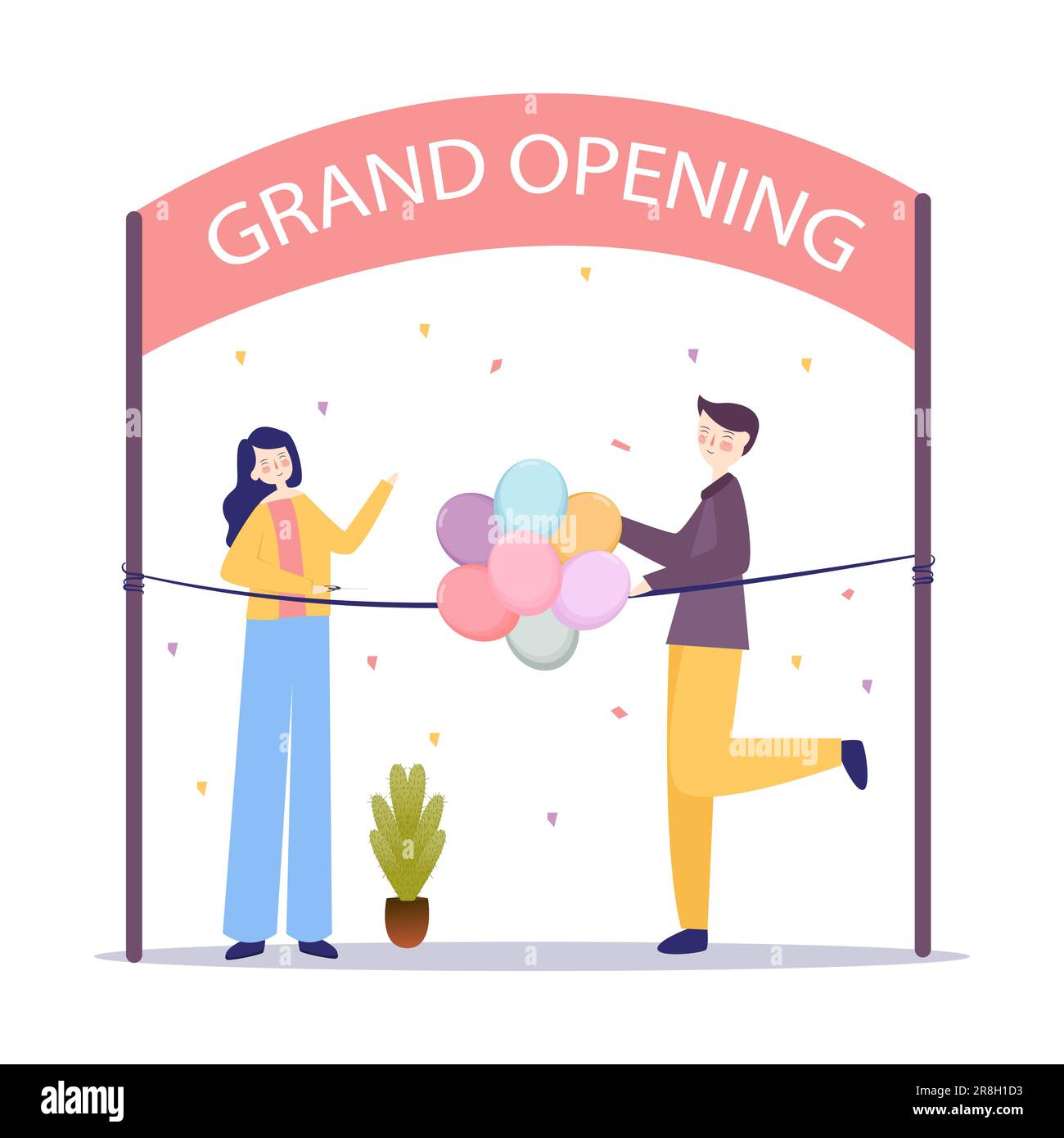 grand opening boy and girl cut rope ceremony startup launch celebration ...
