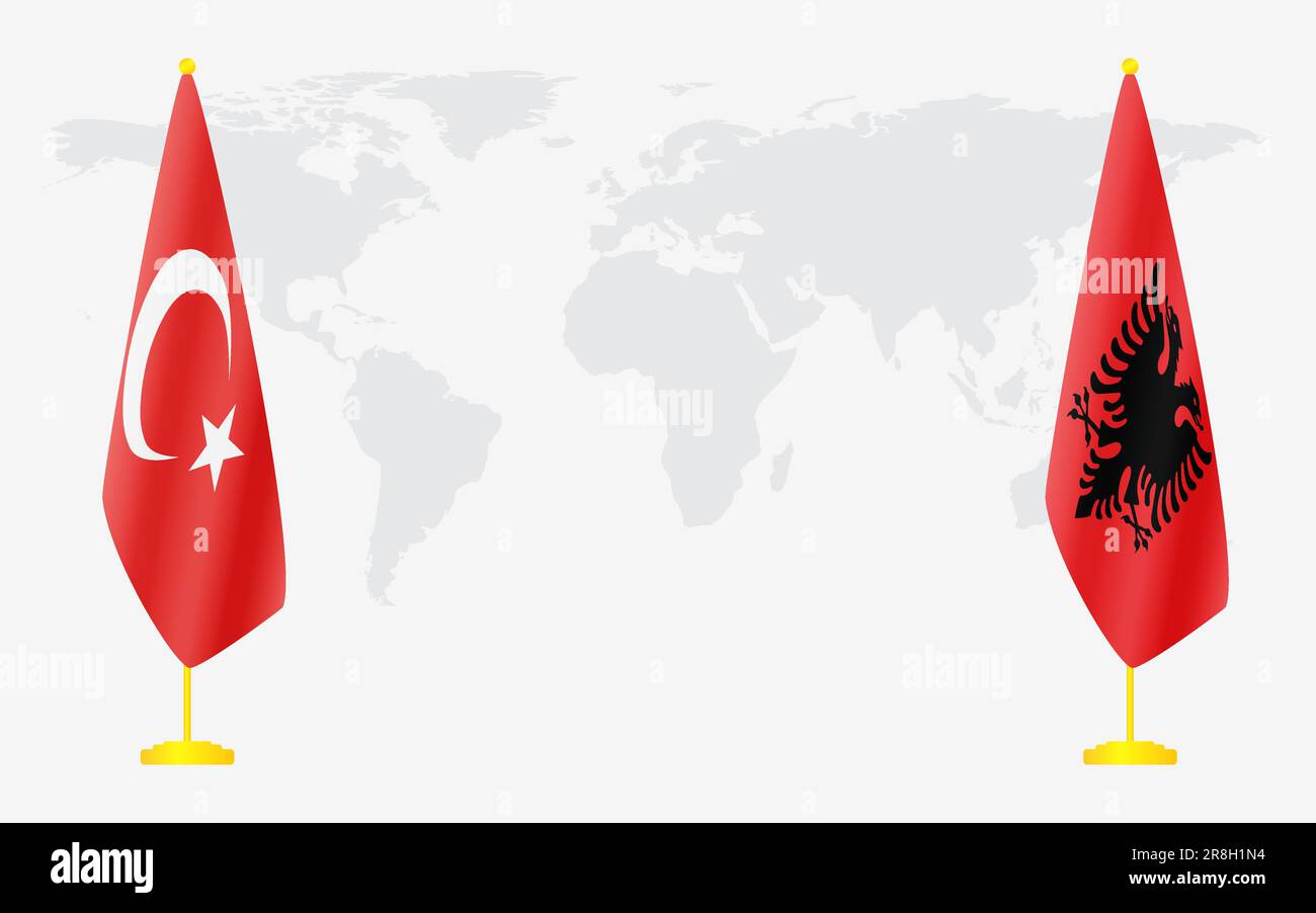 Turkey and Albania flags for official meeting against background of ...
