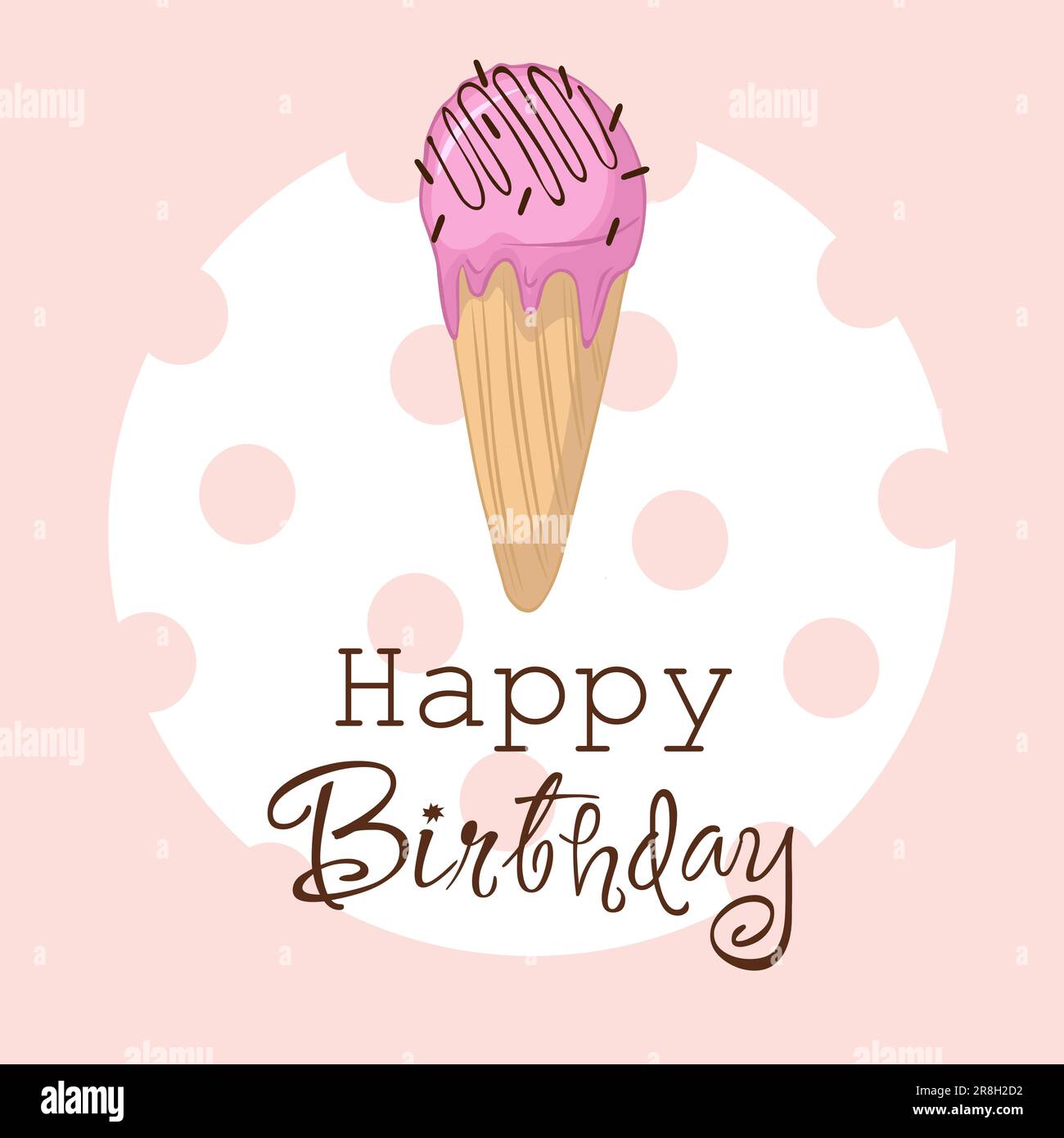 A hand-drawn, windy illustration of fruit ice cream in a waffle cone ...