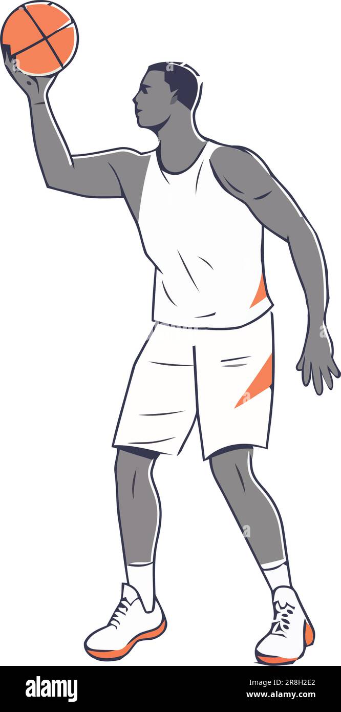 Muscular basketball player throwing ball to hoop Stock Vector Image ...